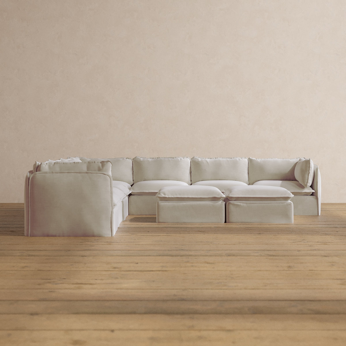 Modular Washable 7-Seater Corner Sectional + Bench Ottoman in Coco | M ...