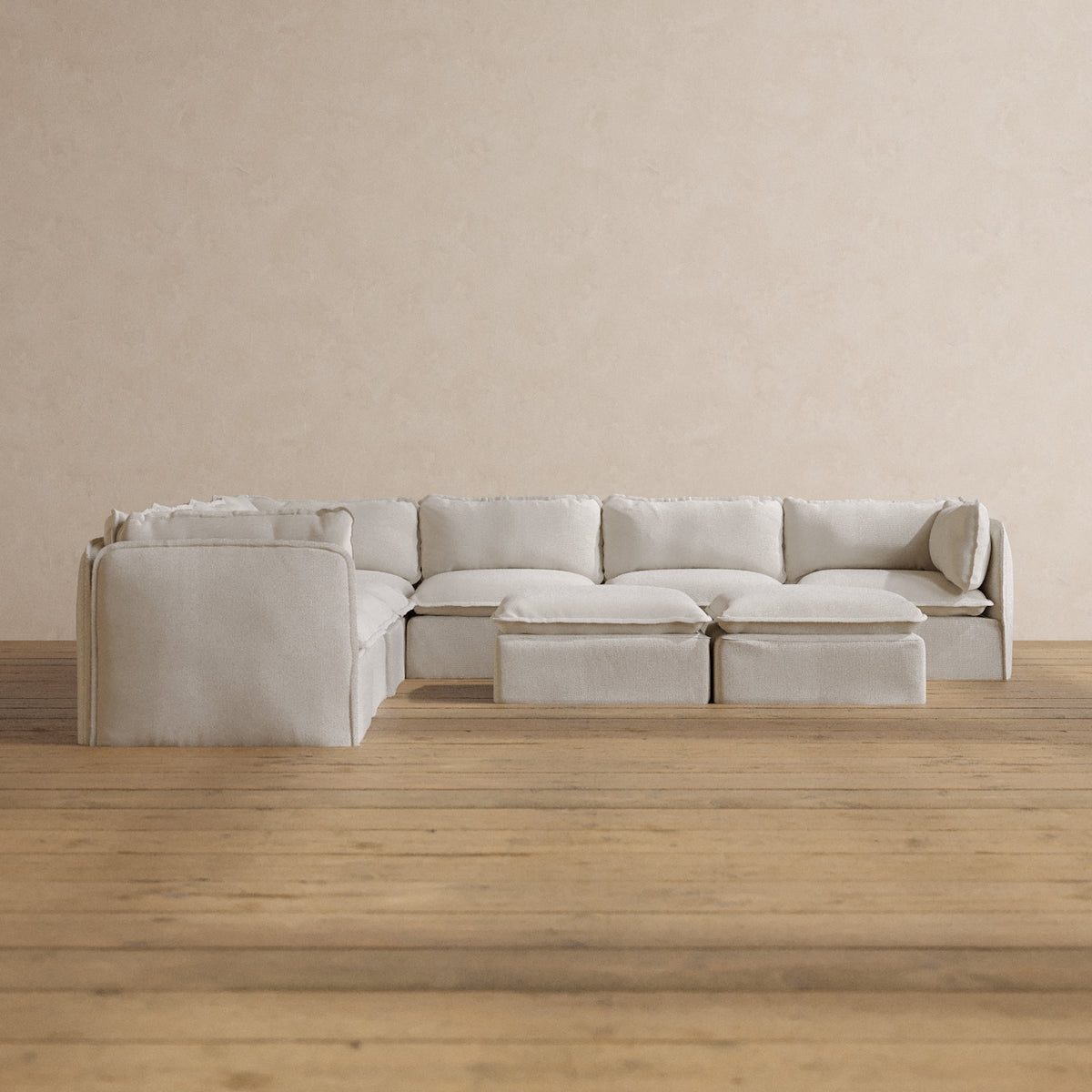 Modular Washable 7-Seater Corner Sectional + Bench Ottoman in Powder ...