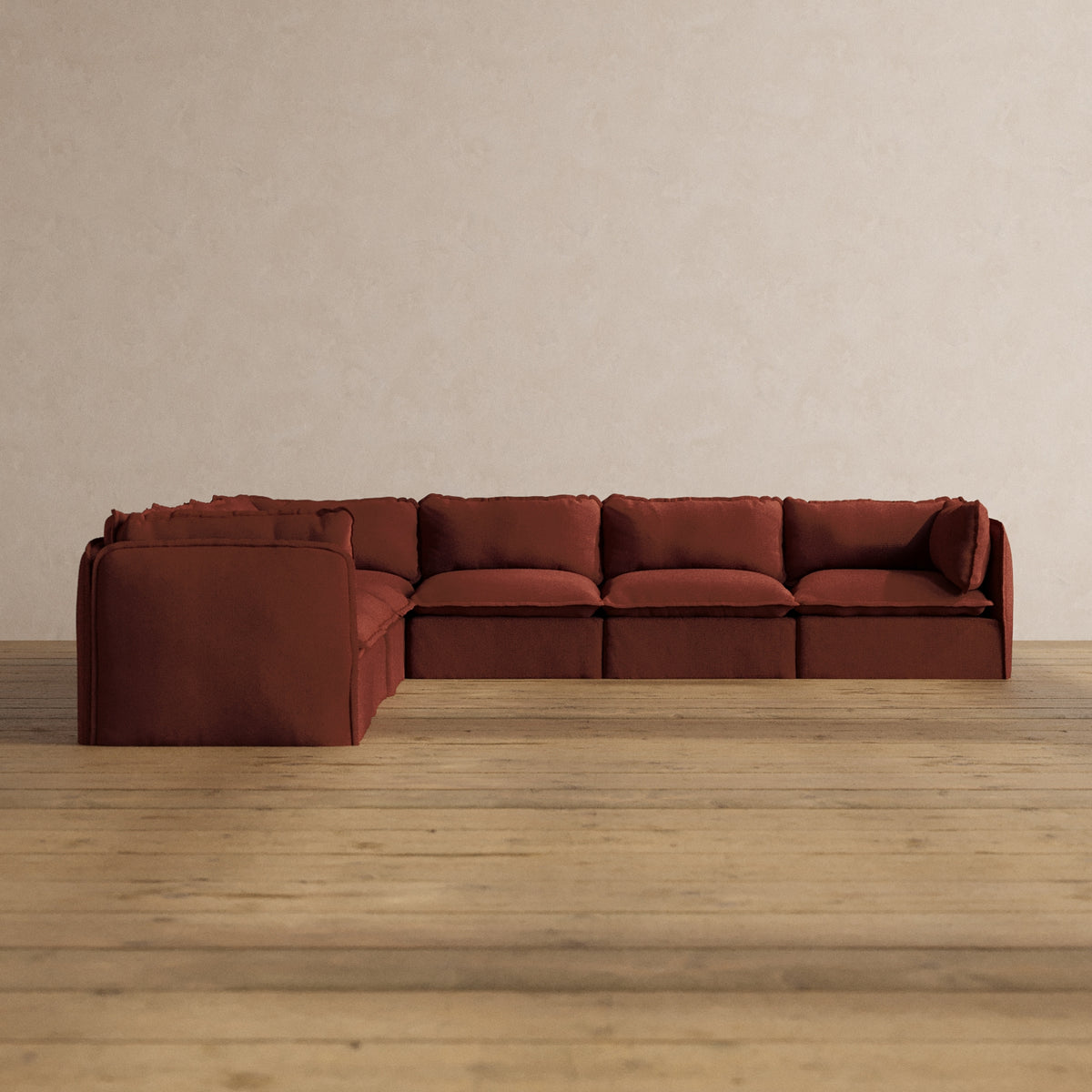 Modular Washable 7-Seater Corner Sectional in Rust | Deluxe+ Seat | Cl ...