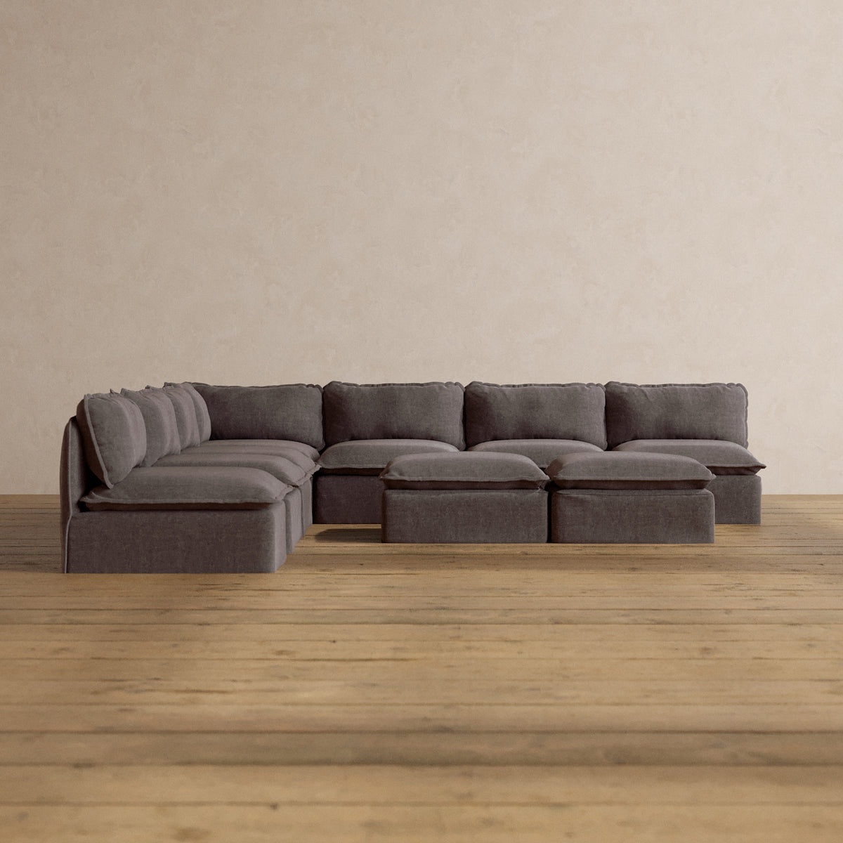 Modular Washable 7-Seater Open-Ends Corner Sectional + Bench Ottoman i ...