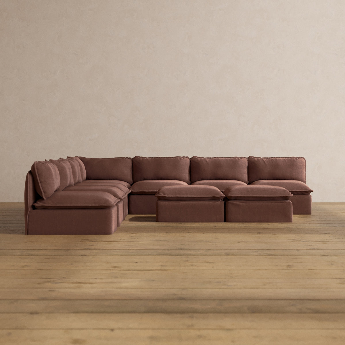 Modular Washable 7-Seater Open-Ends Corner Sectional + Bench Ottoman i ...