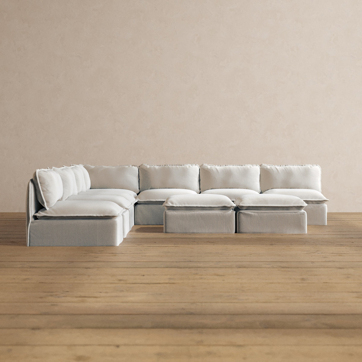 Modular Washable 7-Seater Open-Ends Corner Sectional + Bench Ottoman i ...