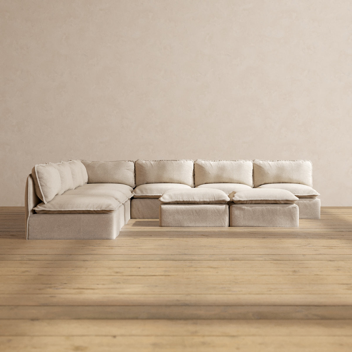 Modular Washable 7-Seater Open-Ends Corner Sectional + Bench Ottoman i ...