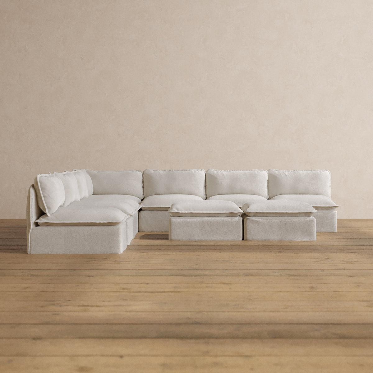 Modular Washable 7-Seater Open-Ends Corner Sectional + Bench Ottoman i ...