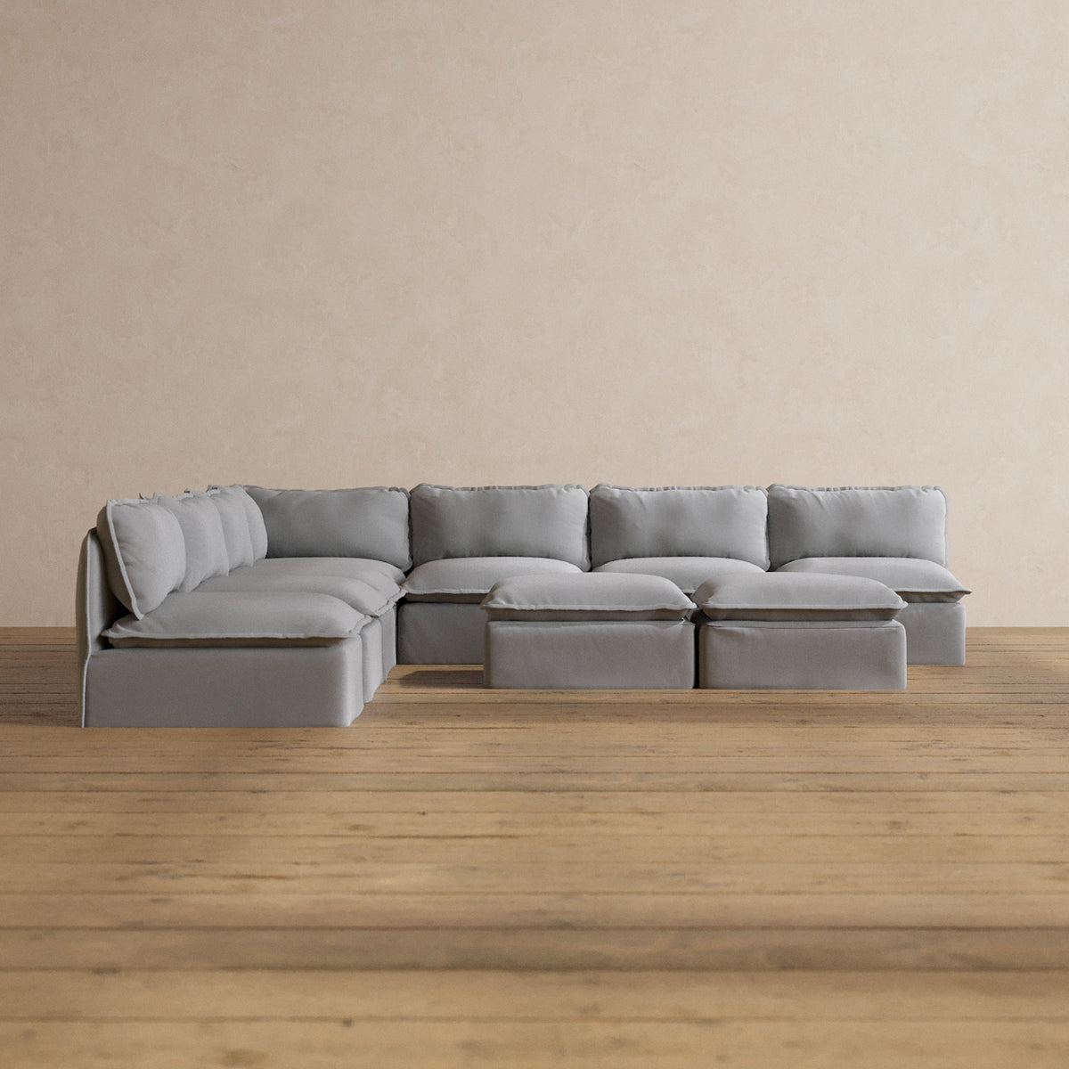Modular Washable 7-Seater Open-Ends Corner Sectional + Bench Ottoman i ...