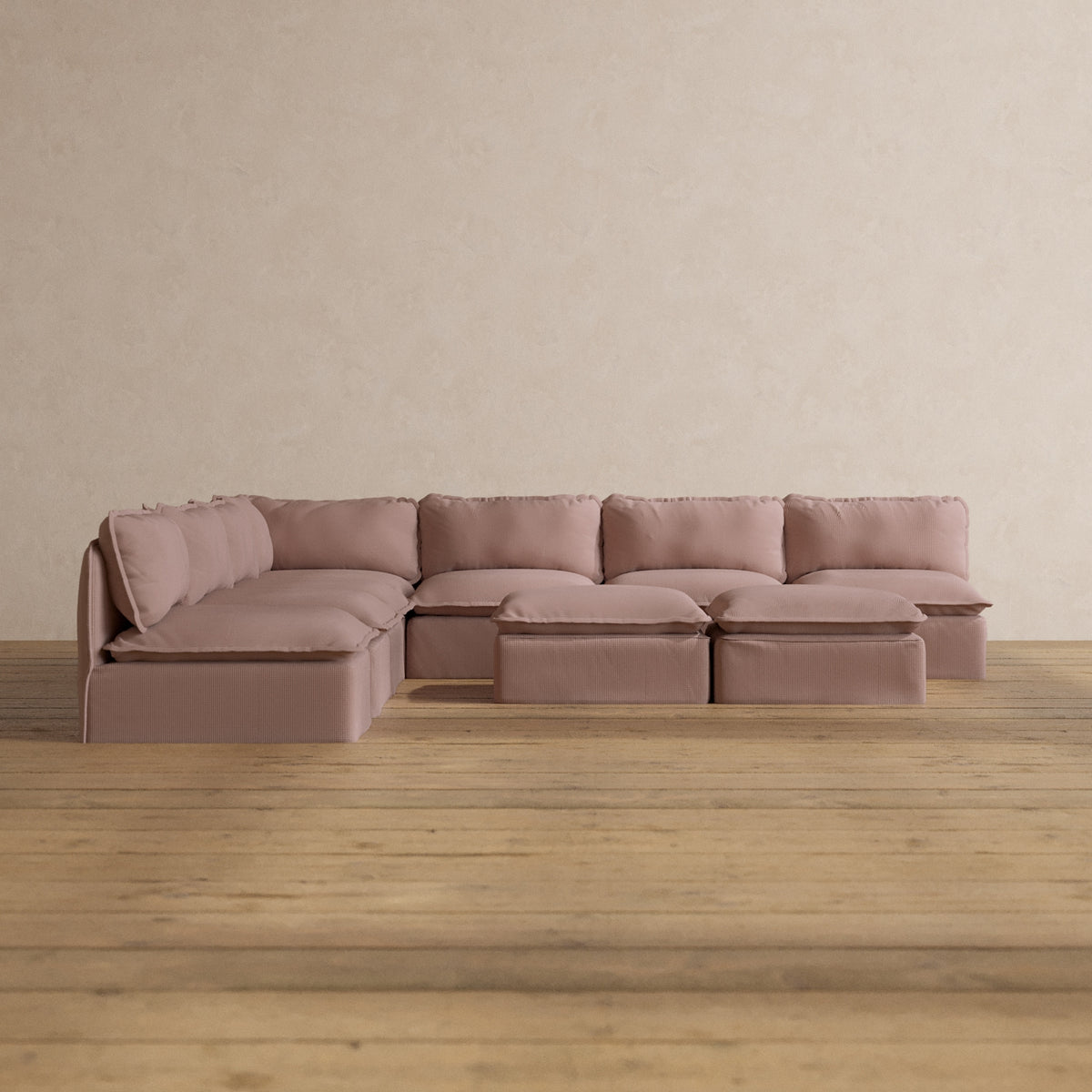 Modular Washable 7-Seater Open-Ends Corner Sectional + Bench Ottoman i ...