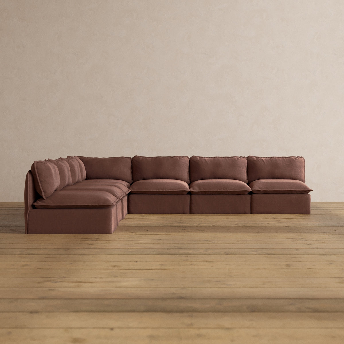 Modular Washable 7-Seater Open-Ends Corner Sectional in Chestnut | Del ...