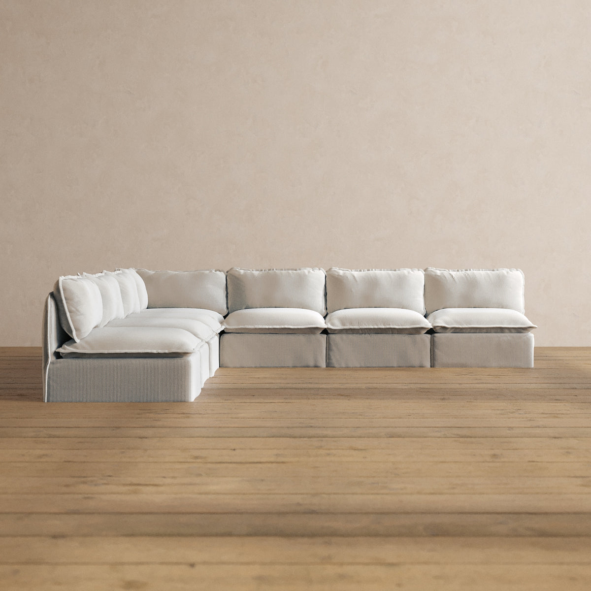 Modular Washable 7-Seater Open-Ends Corner Sectional in Milk | Deluxe+ ...