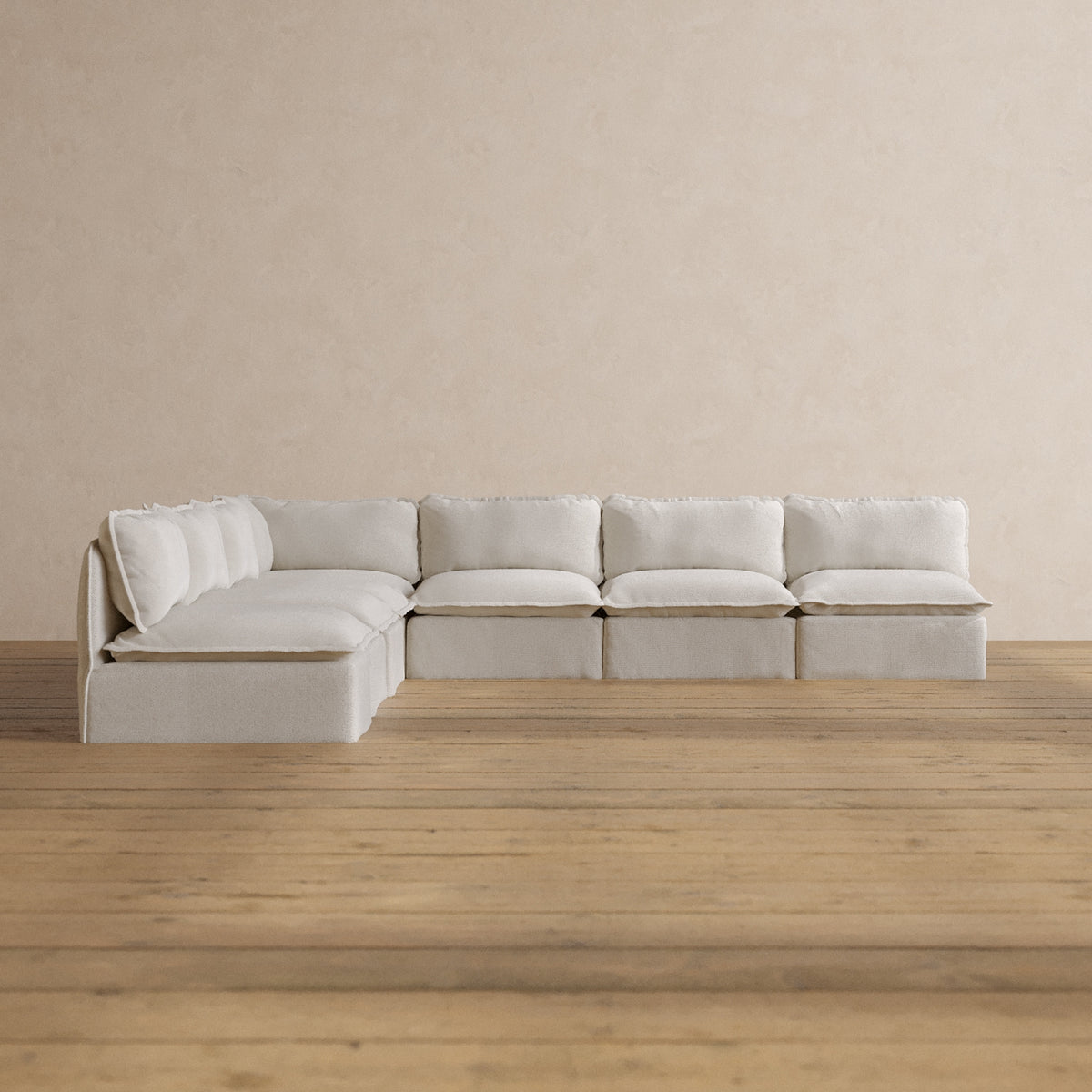 Modular Washable 7-Seater Open-Ends Corner Sectional in Powder | Delux ...