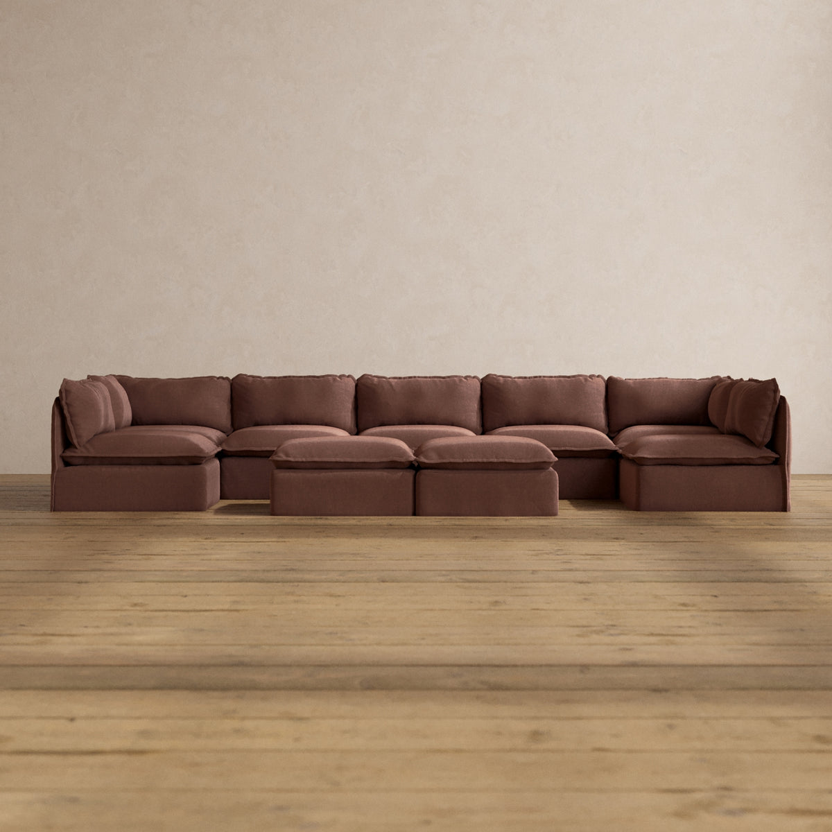 Modular Washable 7-Seater Open-Ends U-Sectional + Bench Ottoman in Che ...