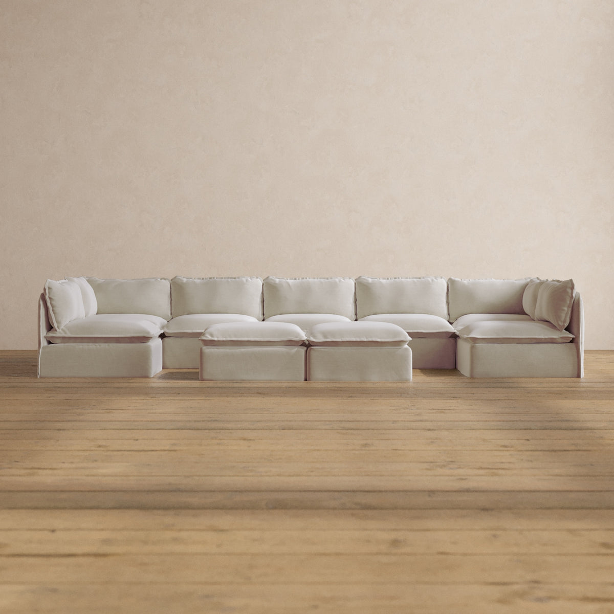 Modular Washable 7-Seater Open-Ends U-Sectional + Bench Ottoman in Coc ...