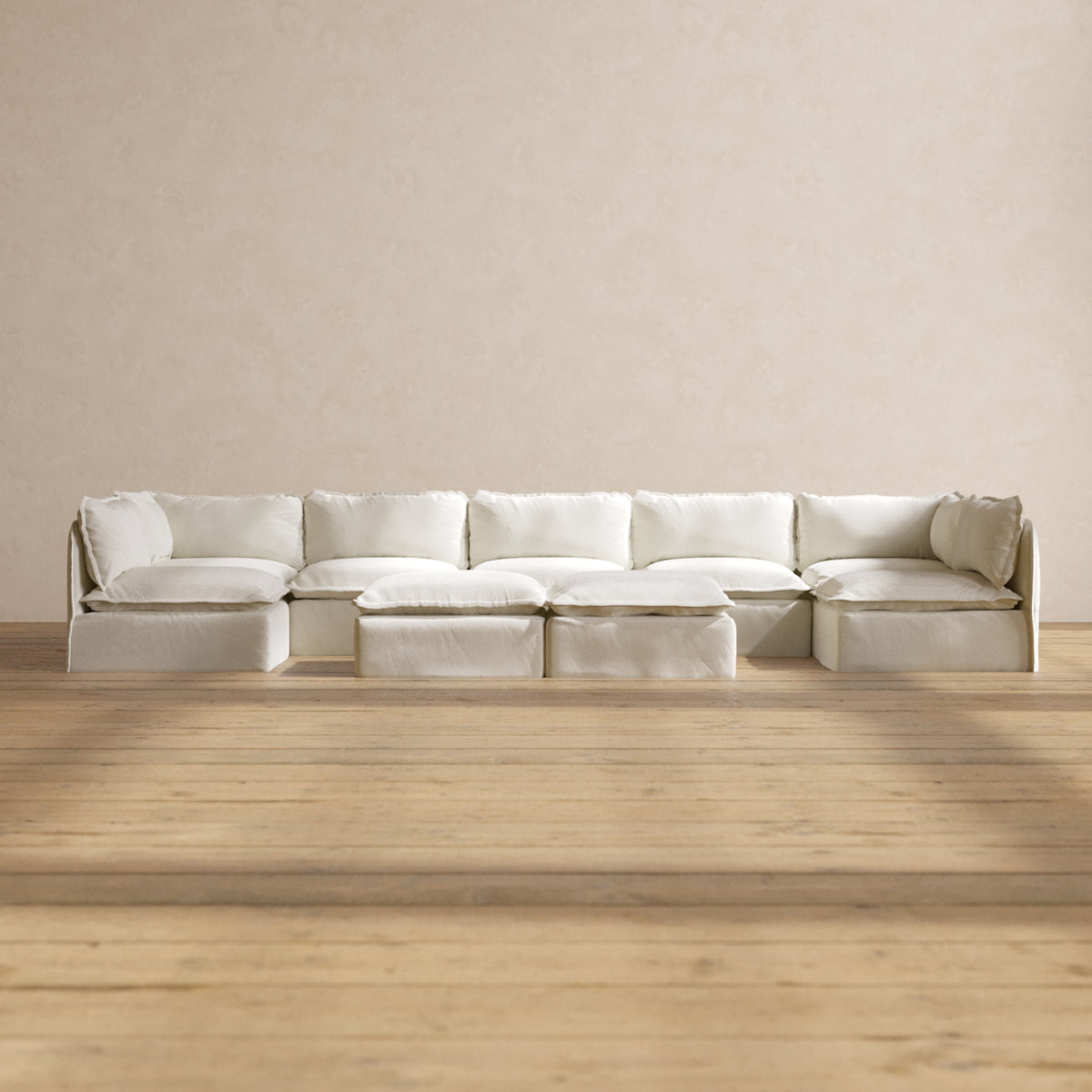 Modular Washable 7-Seater Open-Ends U-Sectional + Bench Ottoman in Egg ...