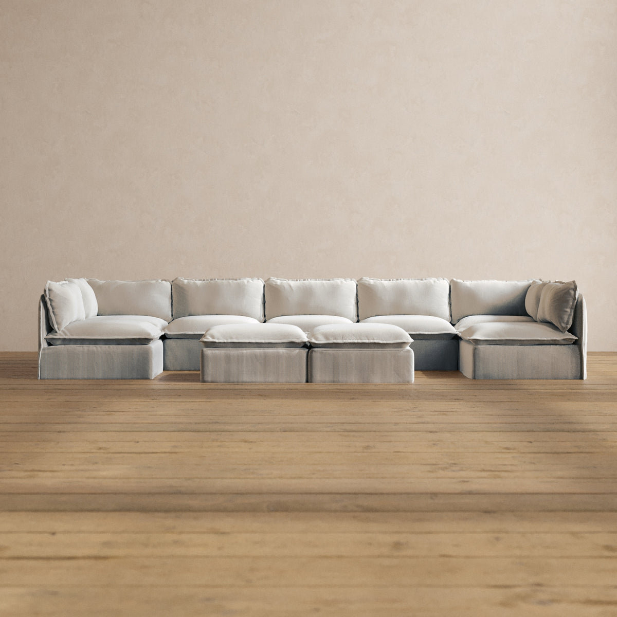 Modular Washable 7-Seater Open-Ends U-Sectional + Bench Ottoman in Mil ...