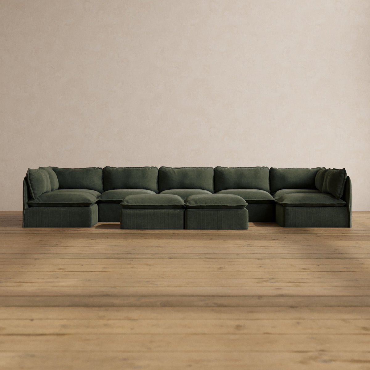 Modular Washable 7-Seater Open-Ends U-Sectional + Bench Ottoman in Oli ...