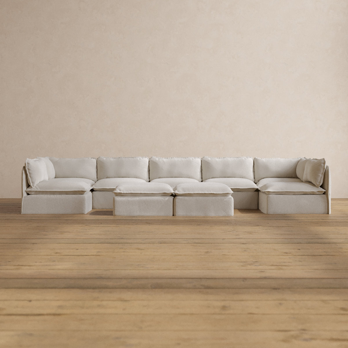 Modular Washable 7-Seater Open-Ends U-Sectional + Bench Ottoman in Pow ...