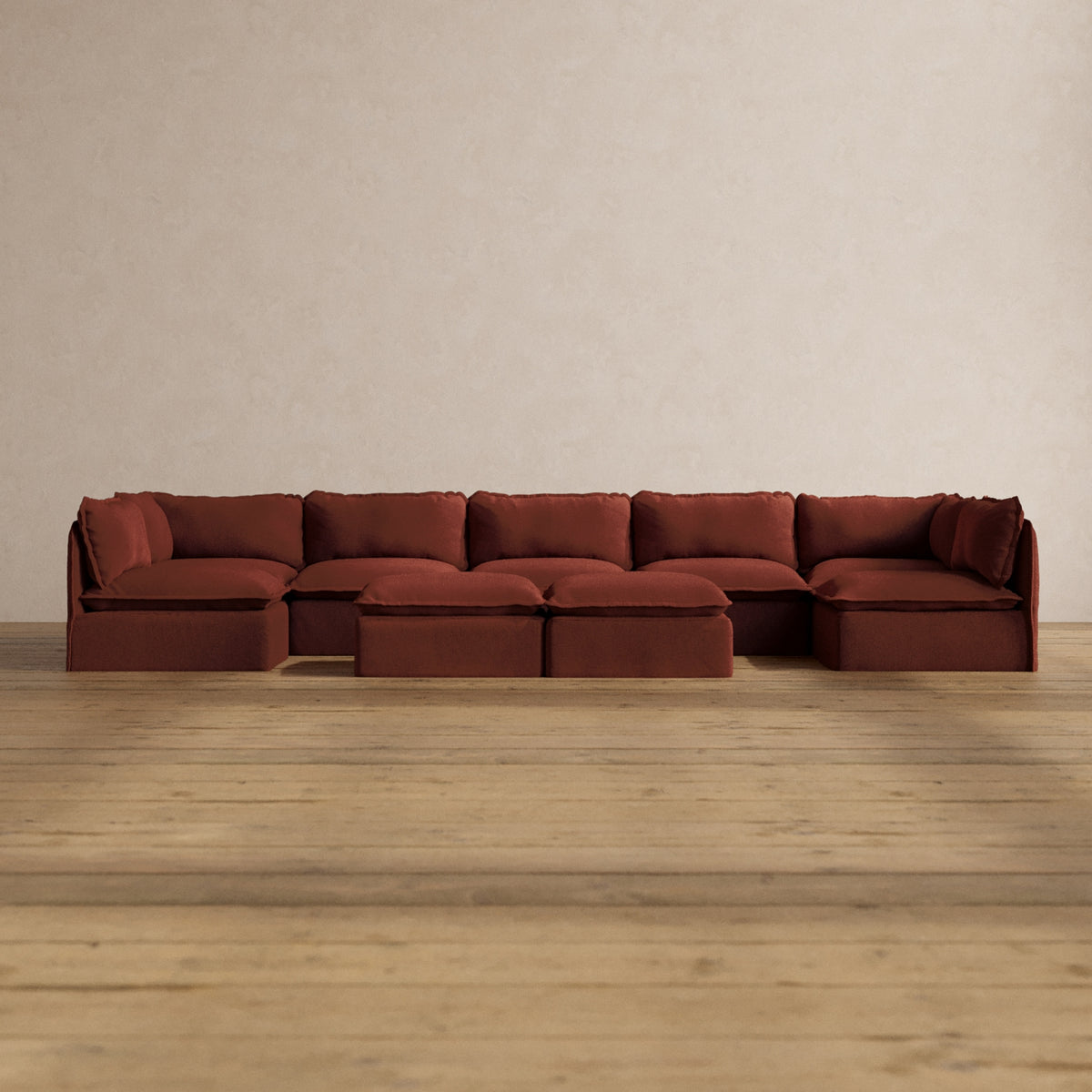 Modular Washable 7-Seater Open-Ends U-Sectional + Bench Ottoman in Rus ...