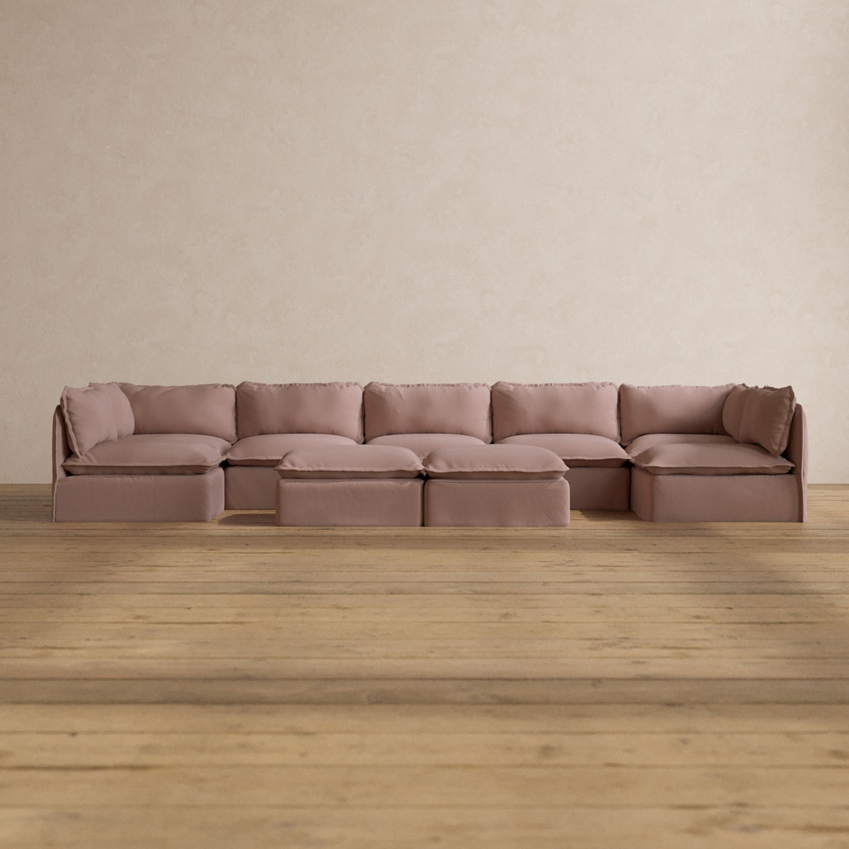 Modular Washable 7-Seater Open-Ends U-Sectional + Bench Ottoman in Sak ...