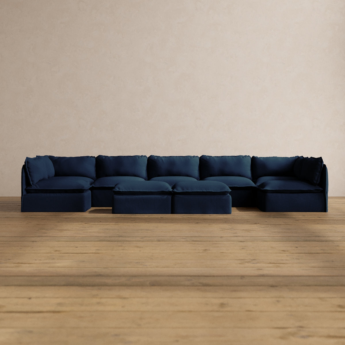 Modular Washable 7-Seater Open-Ends U-Sectional + Bench Ottoman in Sum ...