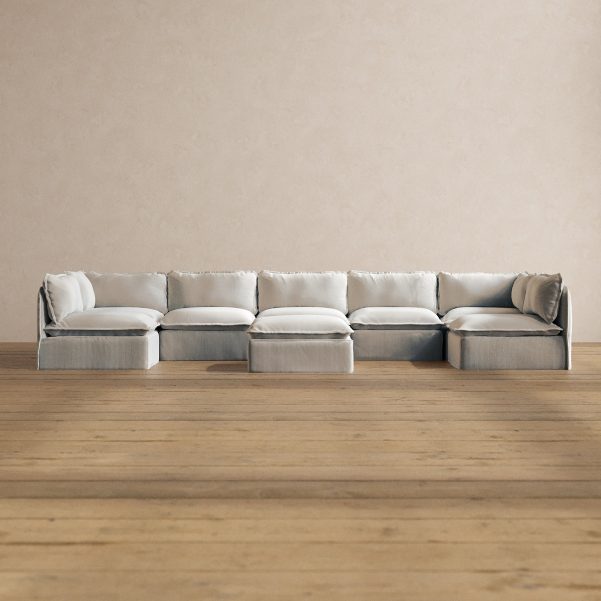 Modular Washable 7-Seater Open-Ends U-Sectional + Ottoman in Milk | De ...