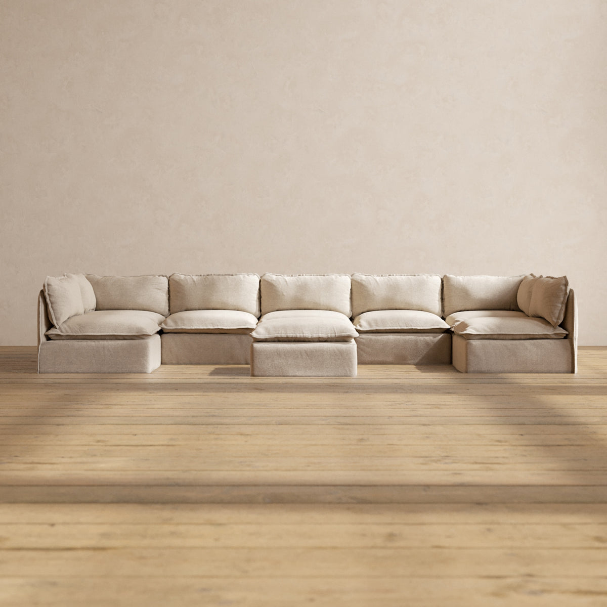 Modular Washable 7-Seater Open-Ends U-Sectional + Ottoman in Oat | Mem ...