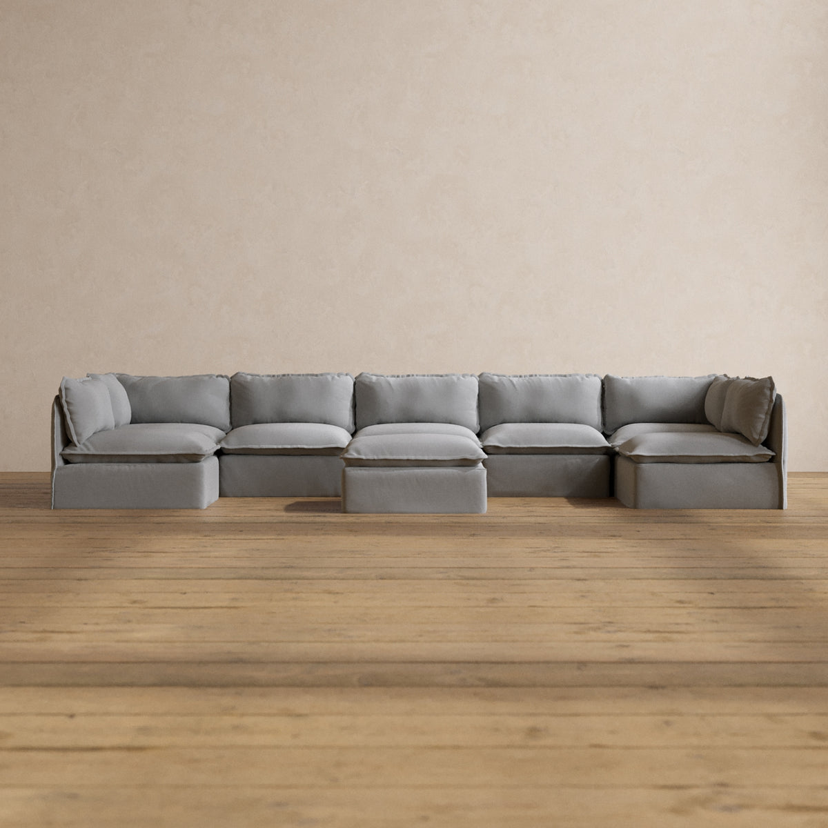 Modular Washable 7-Seater Open-Ends U-Sectional + Ottoman in Pumice ...