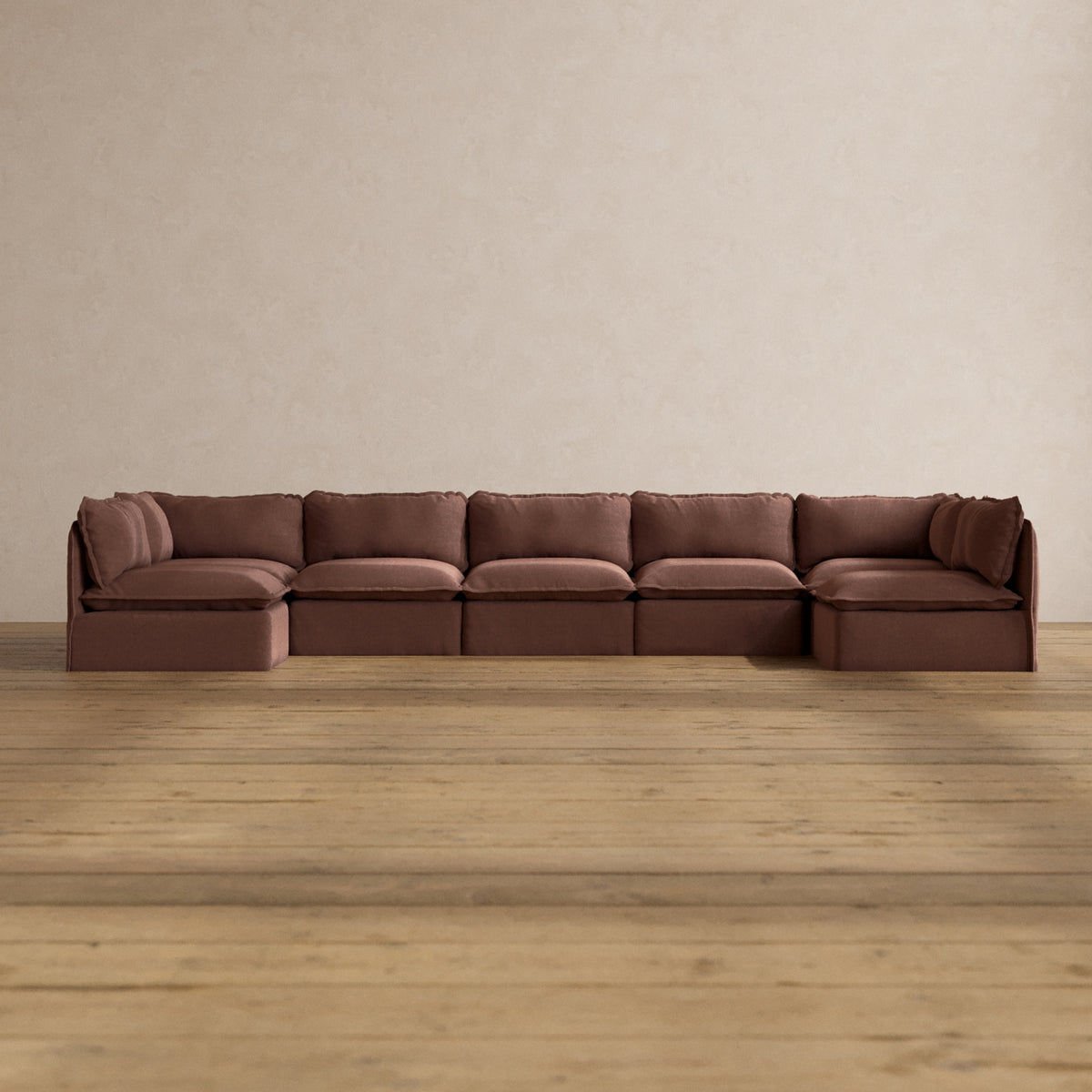 Modular Washable 7-Seater Open-Ends U-Sectional in Chestnut | Deluxe+ ...