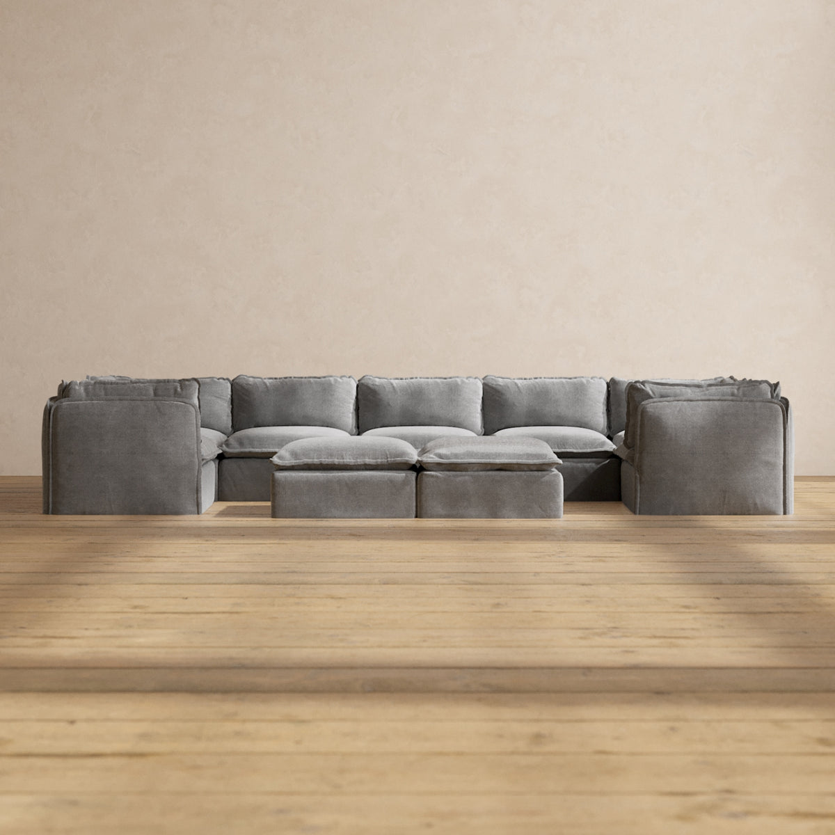Modular Washable 7-Seater U-Sectional + Bench Ottoman in Ash | Memorix ...