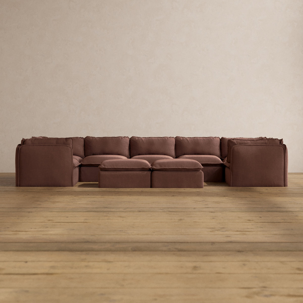 Modular Washable 7-Seater U-Sectional + Bench Ottoman in Chestnut | De ...