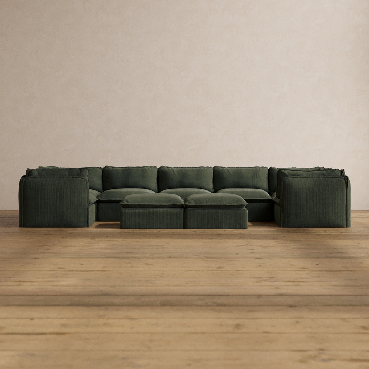 Modular Washable 7-Seater U-Sectional + Bench Ottoman in Olivine | Mem ...
