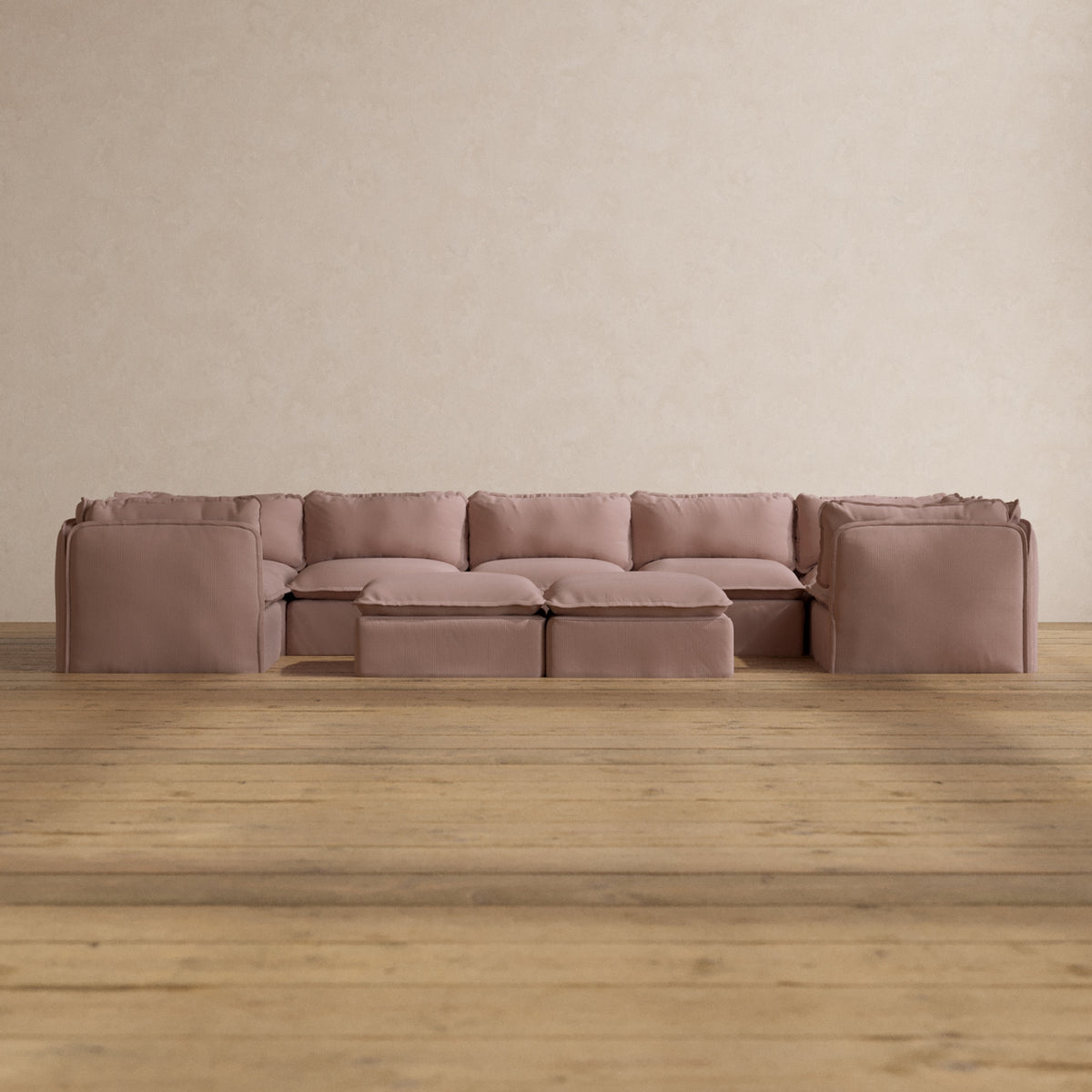 Modular Washable 7-Seater U-Sectional + Bench Ottoman in Sakura | Delu ...