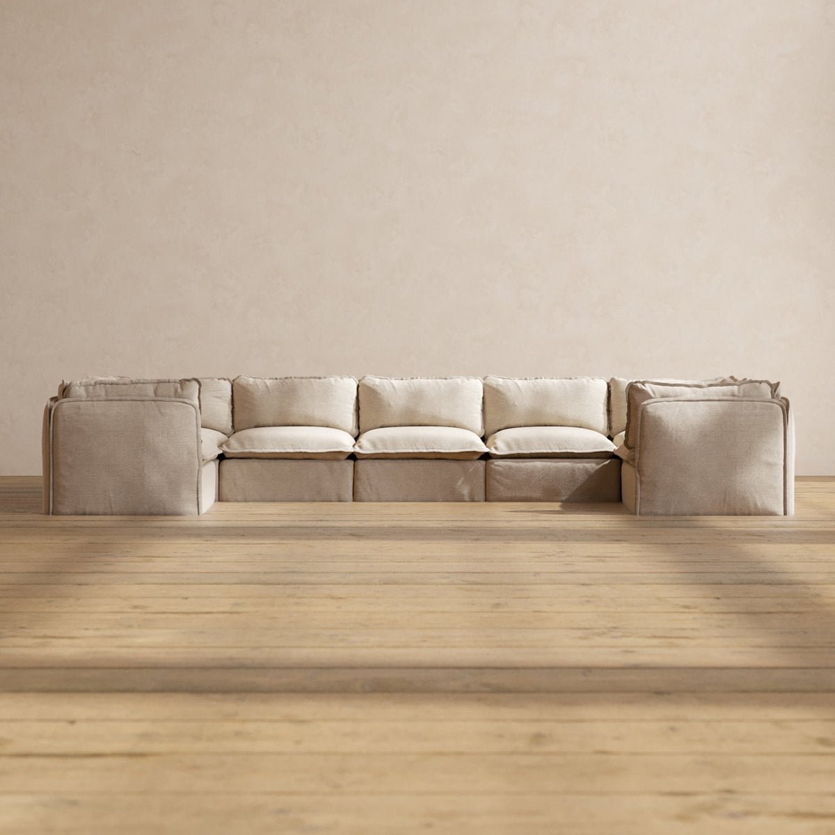 Modular Washable 7-Seater U-Sectional in Oat | Deluxe+ Seat | Cloud Pi ...