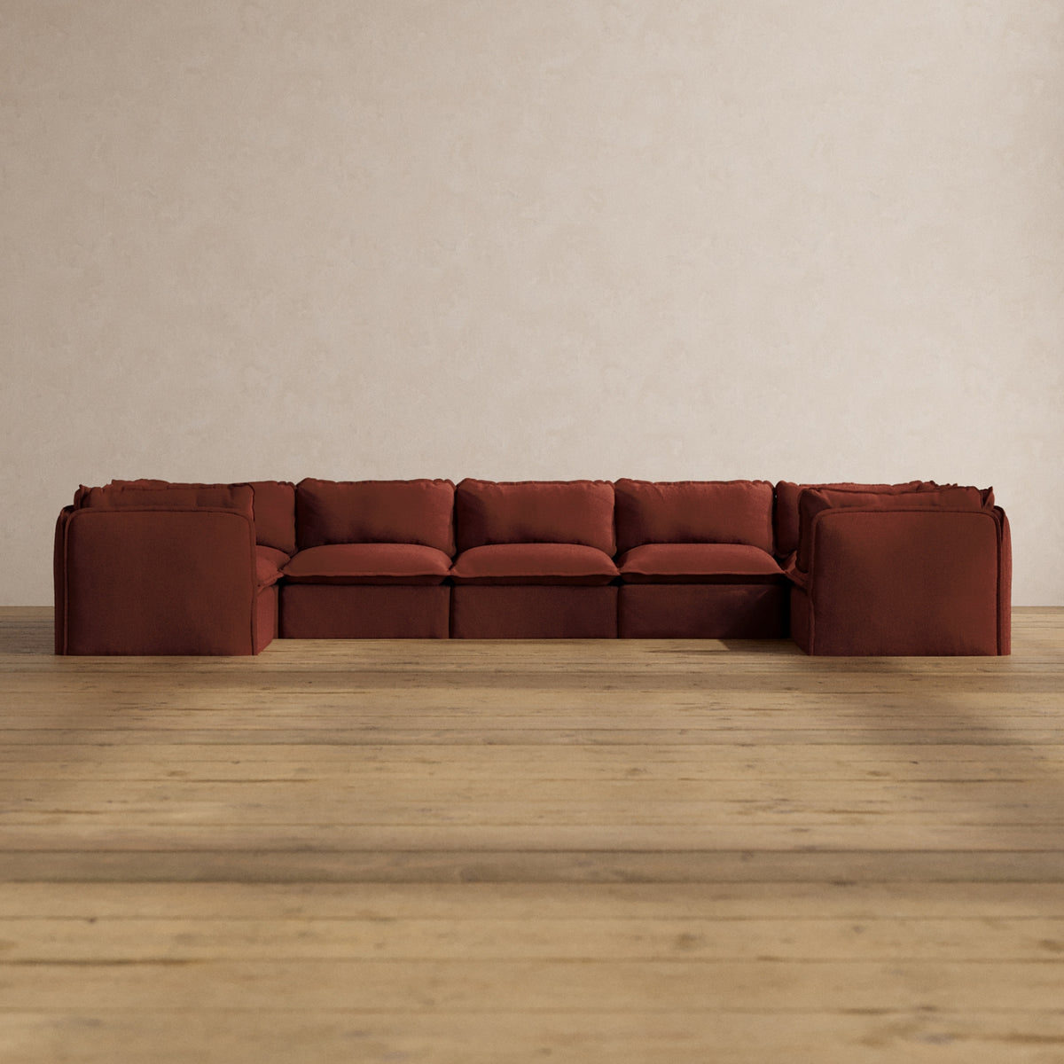 Modular Washable 7-Seater U-Sectional in Rust | Deluxe+ Seat | Cloud P ...