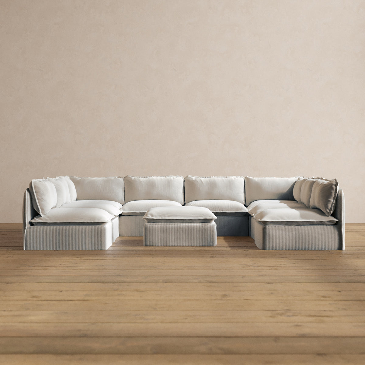 Modular Washable 8-Seater Open-Ends U-Sectional + Ottoman in Milk | De ...