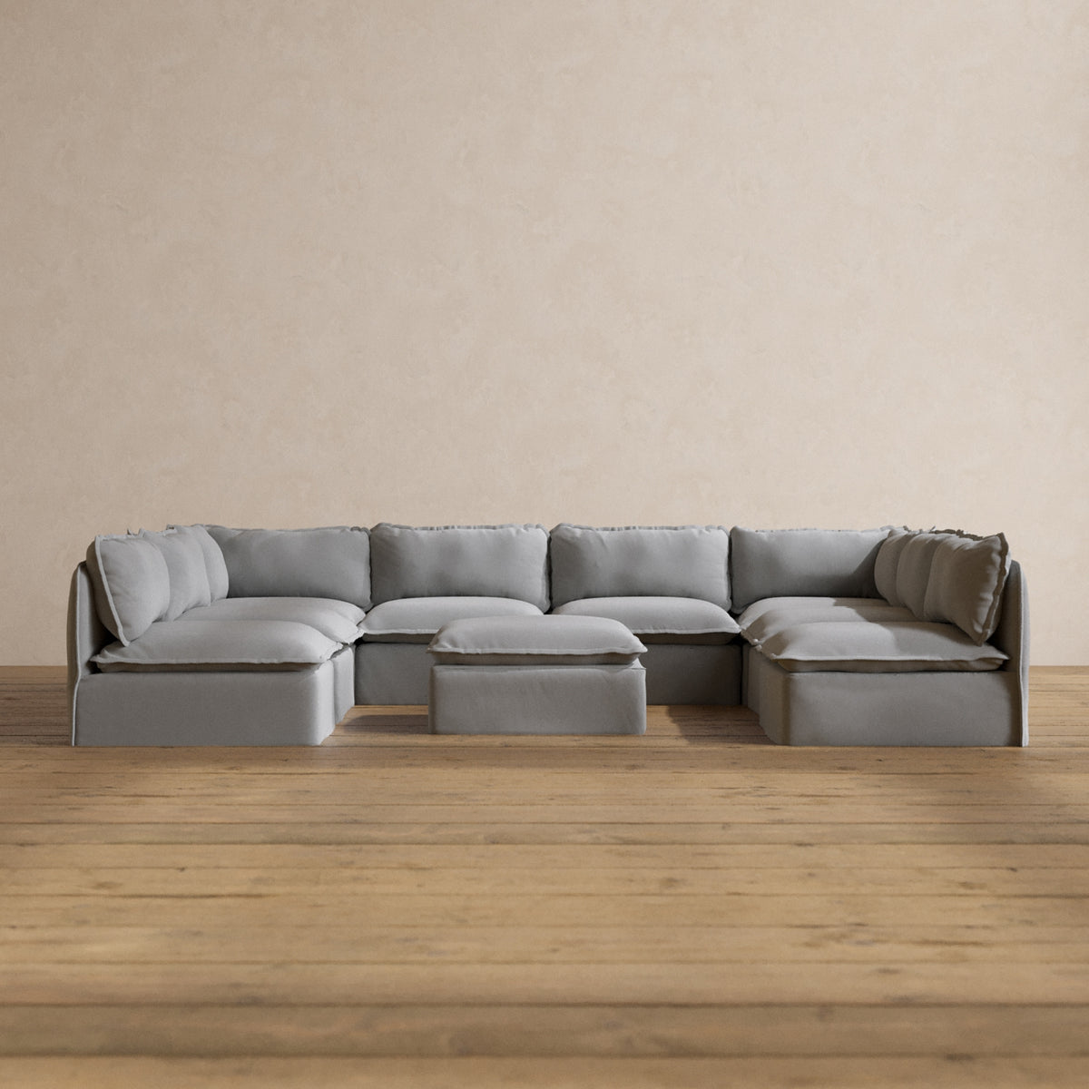 Modular Washable 8-Seater Open-Ends U-Sectional + Ottoman in Pumice ...