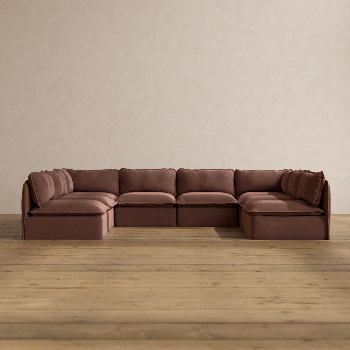 Modular Washable 8-Seater Open-Ends U-Sectional in Chestnut | Deluxe+ ...