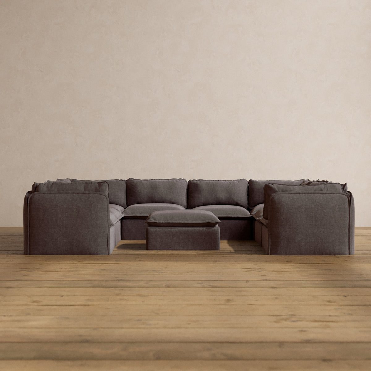 Modular Washable 8-Seater U-Sectional + Ottoman in Caviar | Deluxe+ Se ...