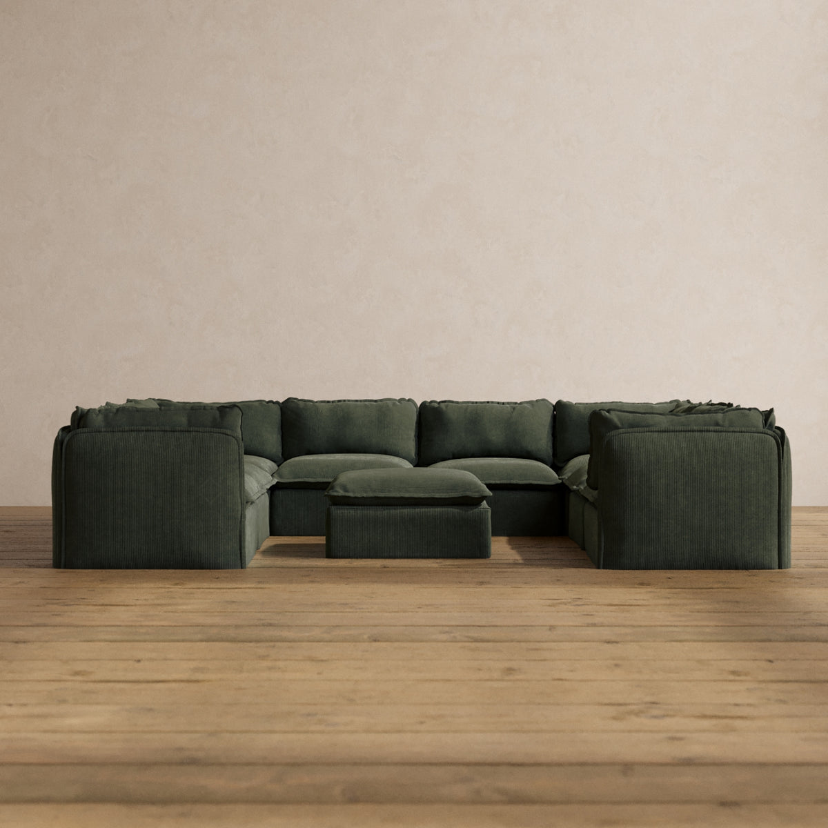 Modular Washable 8-Seater U-Sectional + Ottoman in Olivine | Deluxe+ S ...