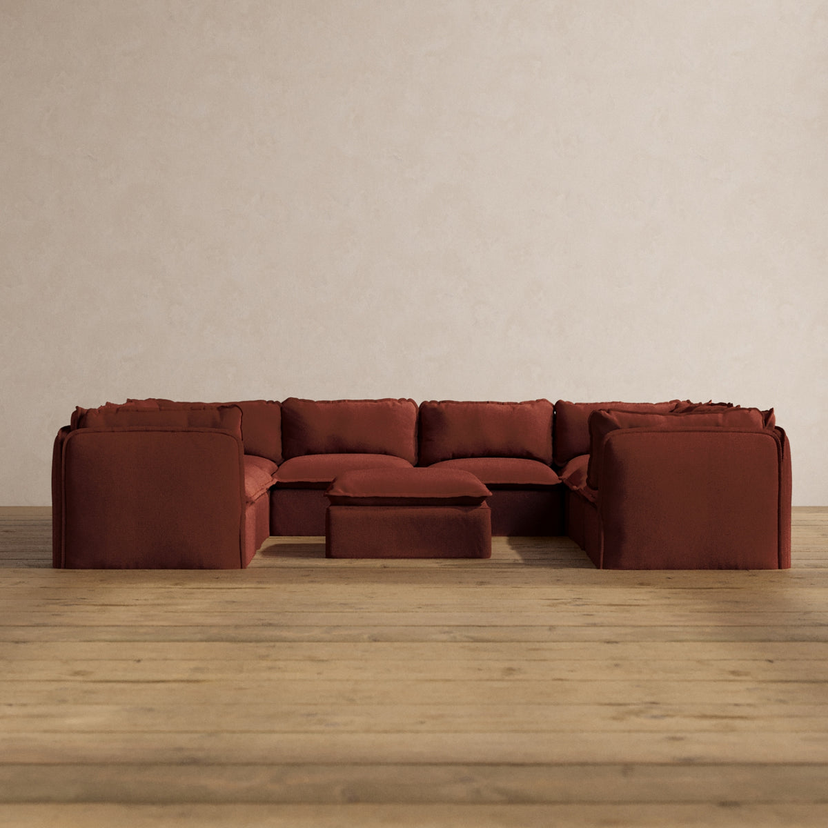 Modular Washable 8-Seater U-Sectional + Ottoman in Rust | Deluxe+ Seat ...