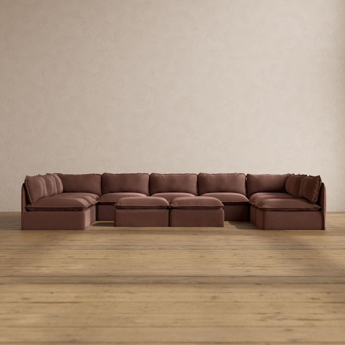 Modular Washable 9-Seater Open-Ends U-Sectional + Bench Ottoman in Che ...