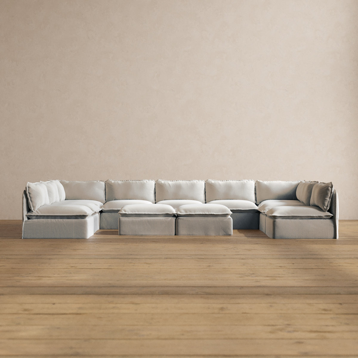 Modular Washable 9-Seater Open-Ends U-Sectional + Bench Ottoman in Mil ...