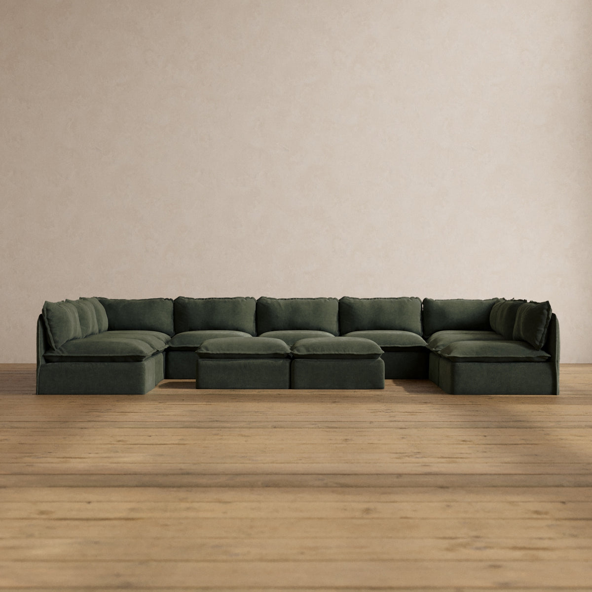 Modular Washable 9-Seater Open-Ends U-Sectional + Bench Ottoman in Oli ...