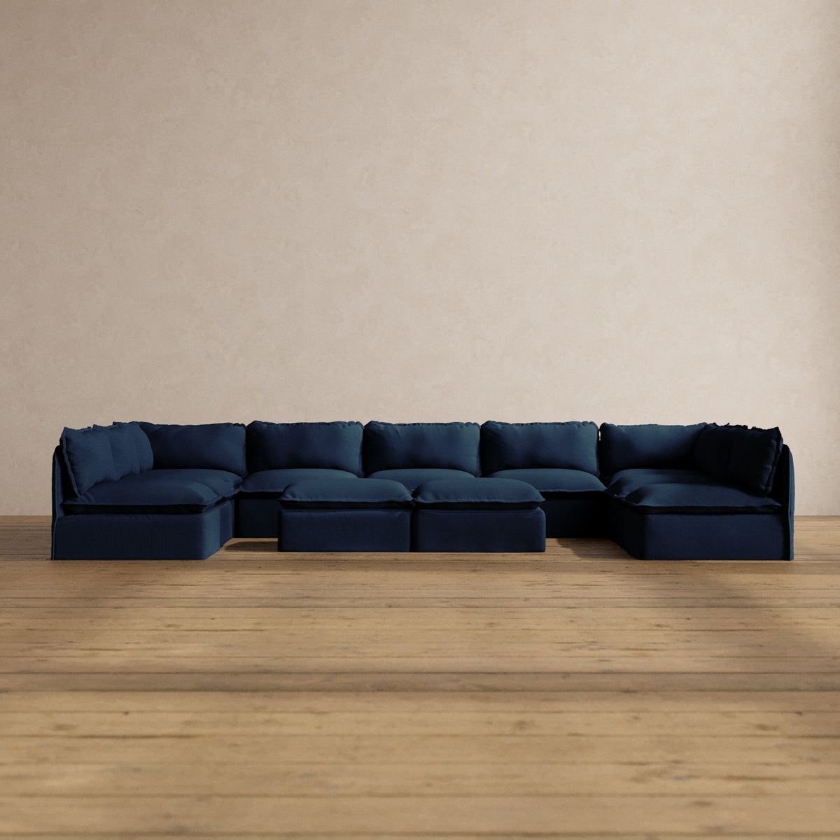 Modular Washable 9-Seater Open-Ends U-Sectional + Bench Ottoman in Sum ...