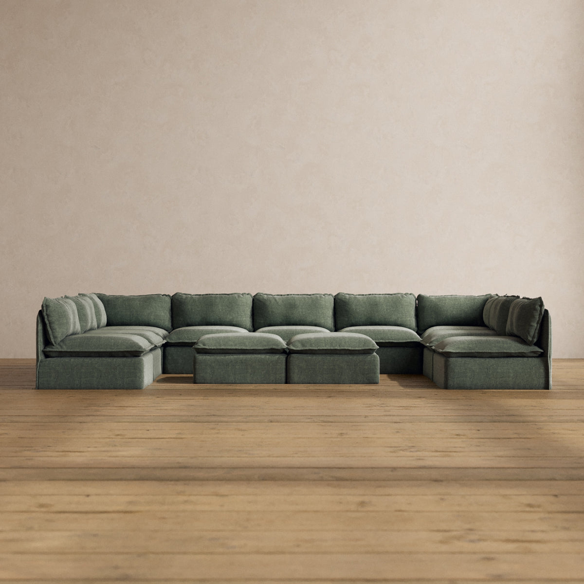 Modular Washable 9-Seater Open-Ends U-Sectional + Bench Ottoman in Wil ...