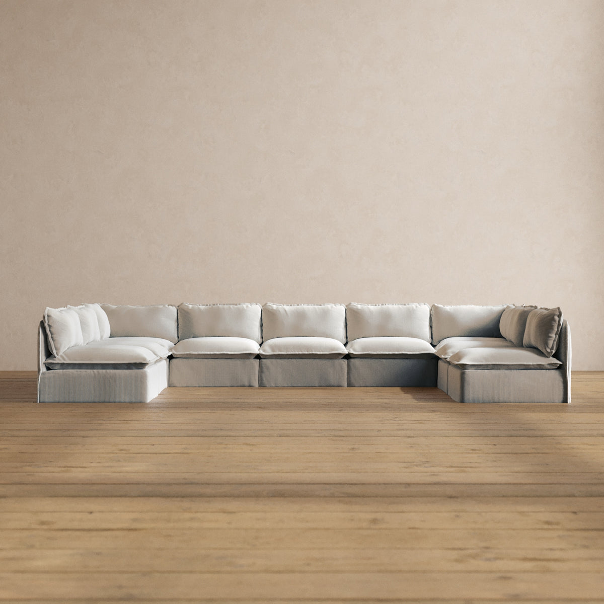 Modular Washable 9-Seater Open-Ends U-Sectional in Milk | Deluxe+ Seat ...