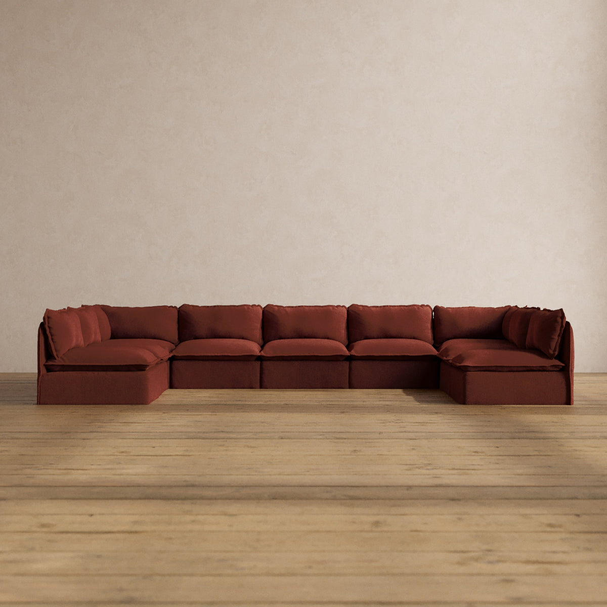 Modular Washable 9-Seater Open-Ends U-Sectional in Rust | Deluxe+ Seat ...