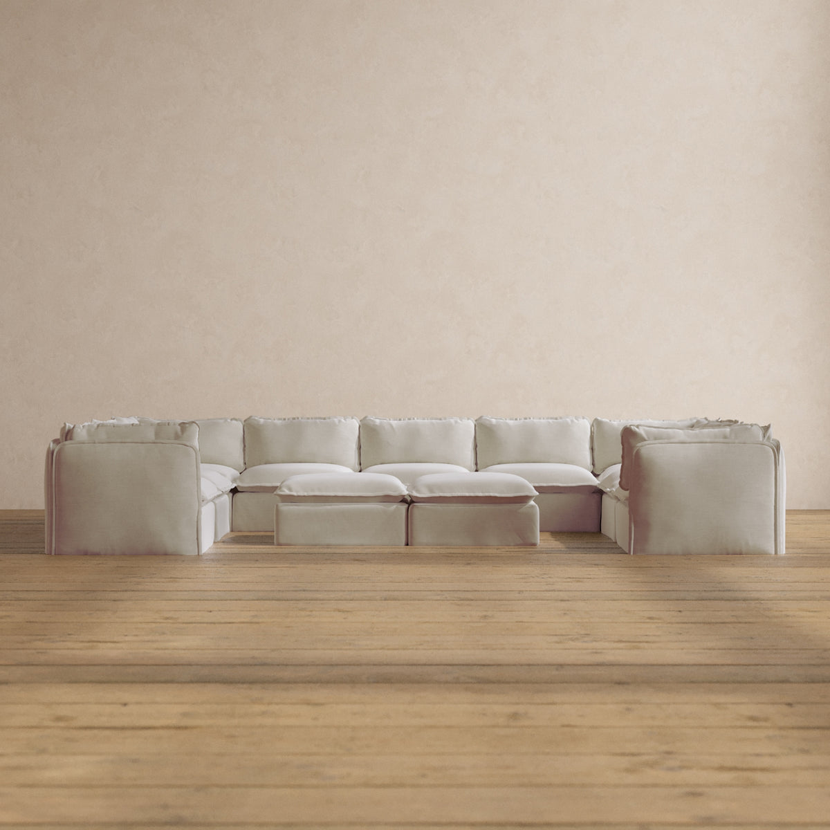 Modular Washable 9-Seater U-Sectional + Bench Ottoman in Coco | Deluxe ...