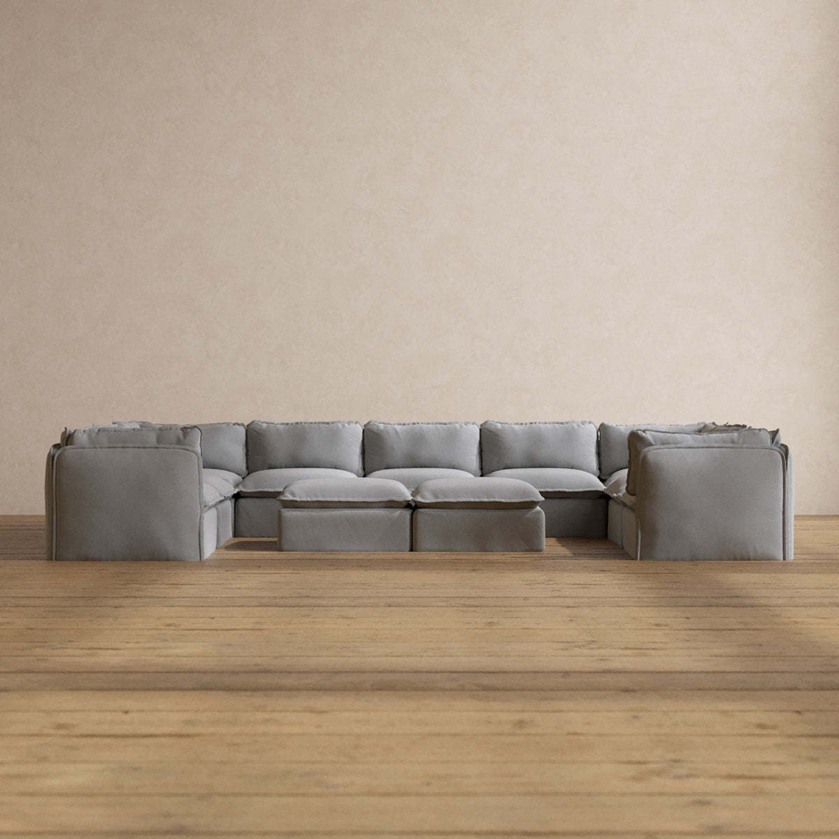 Modular Washable 9-Seater U-Sectional + Bench Ottoman in Pumice | Memo ...